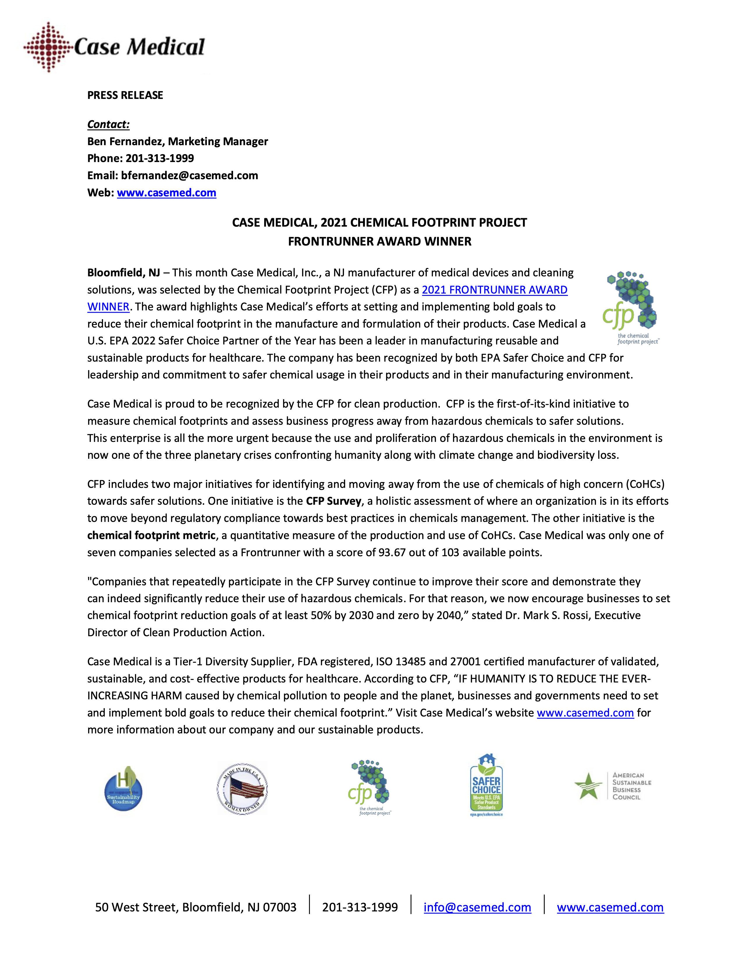 Case Medical Chemical Footprint Project Frontrunner